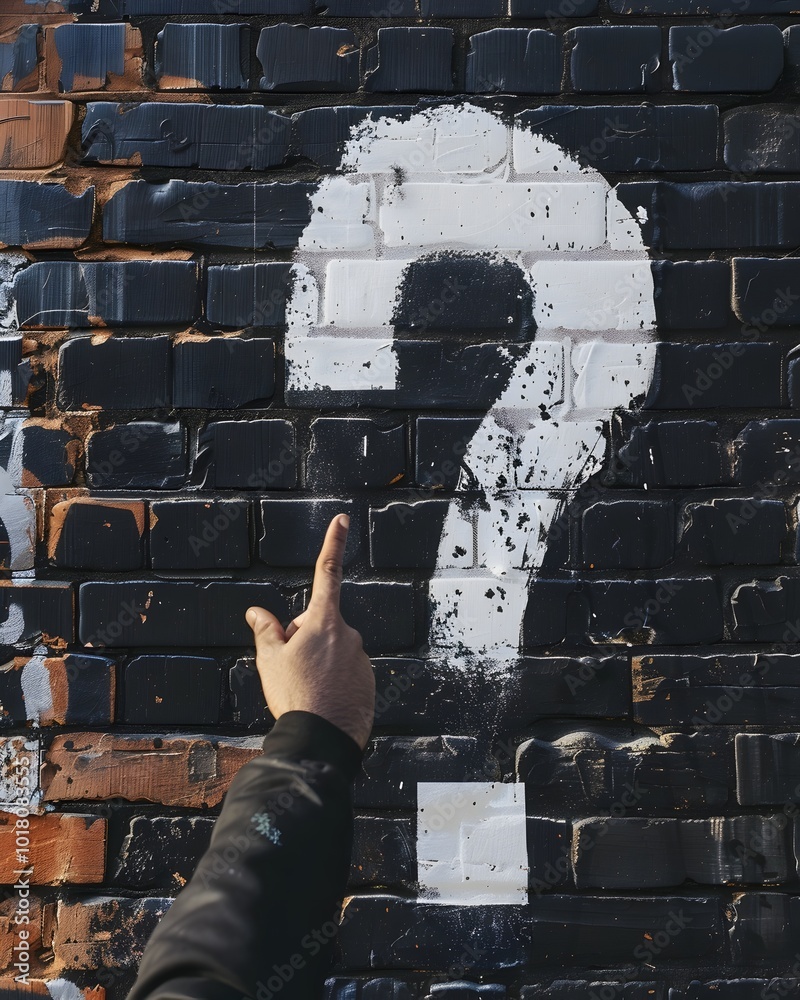 Person Pointing at Bold Exclamation Mark Graffiti on Brick Wall ...