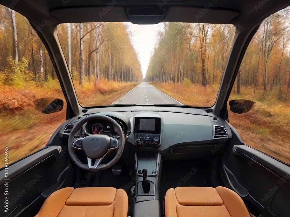 An unmanned vehicle equipped with artificial intelligence is driving ...