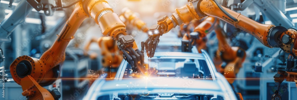 Advanced robotic arms are executing precise assembly tasks on vehicles ...