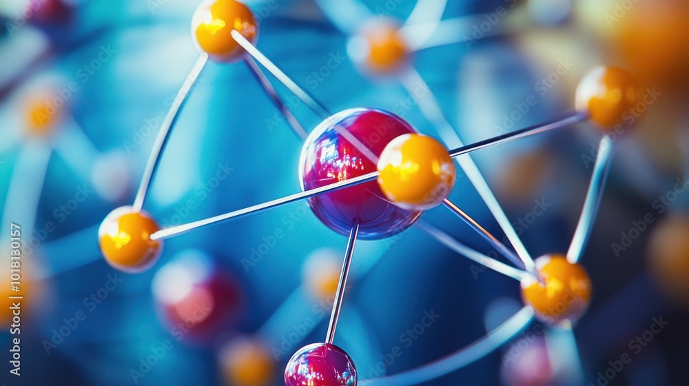 an atom shown by a visualization of atomic bonds forming molecules ...