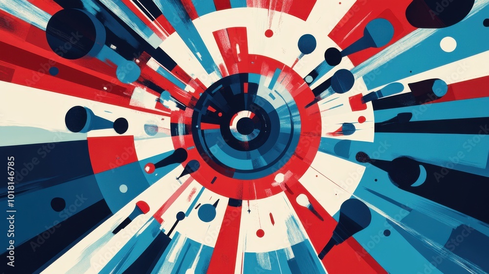 Spinning room concept in vibrant vector style with abstract figures and ...