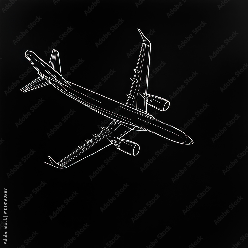 Drawing of a plane soaring high in the sky, white clouds as its ...