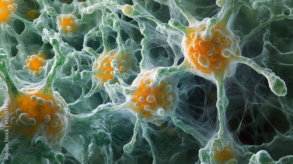 A detailed view of the electron microscope photography showing human ...