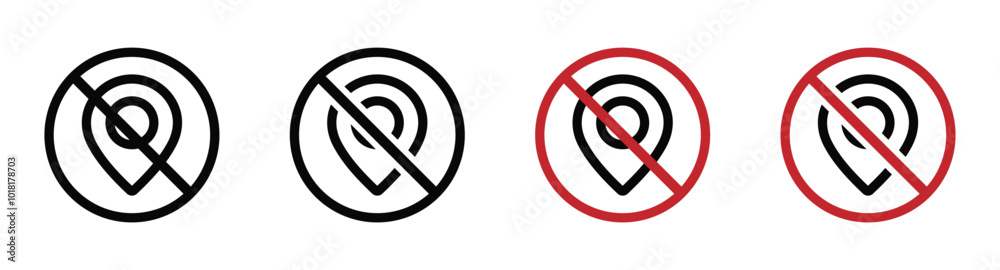 No GPS vector icons. Invalid location vector signs set. Prohibited ...