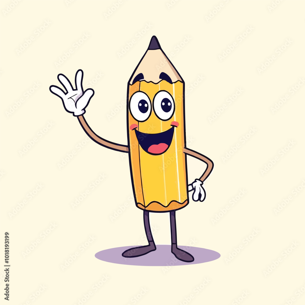Cute Kawaii Happy Crayon Pencil With Happy Smiling Face And Holding ...
