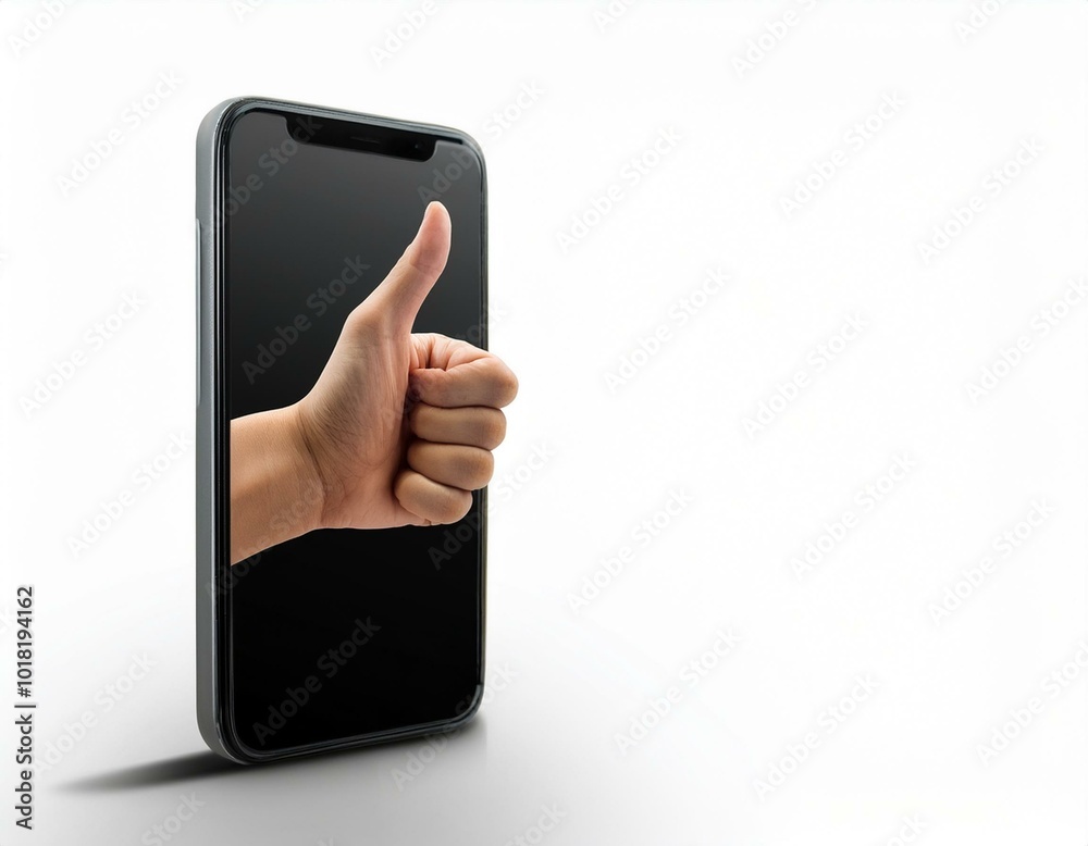 A hand fading from the center of a black smartphone screen giving a ...