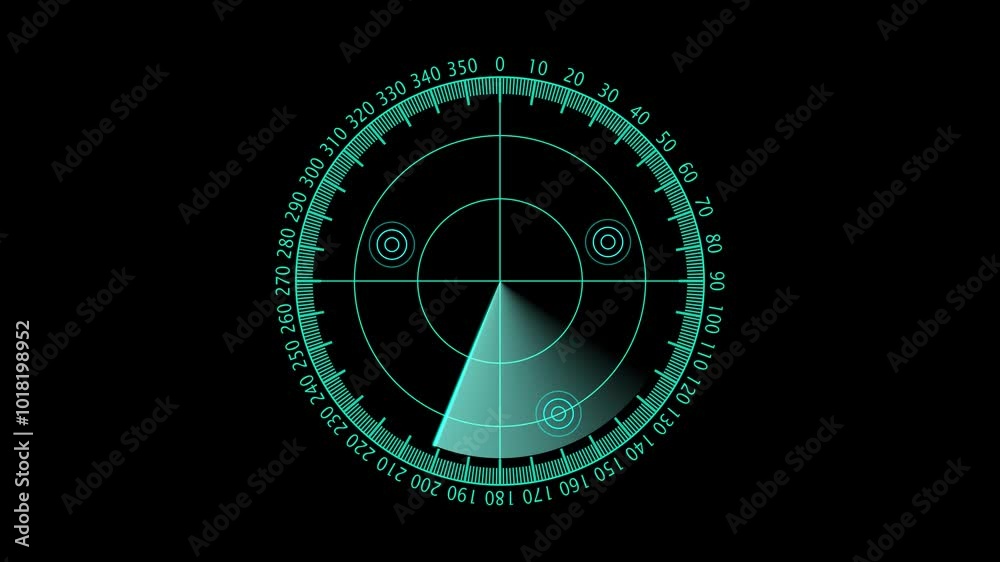 Sonar radar. Glow green background with navigation radar. Animation on ...