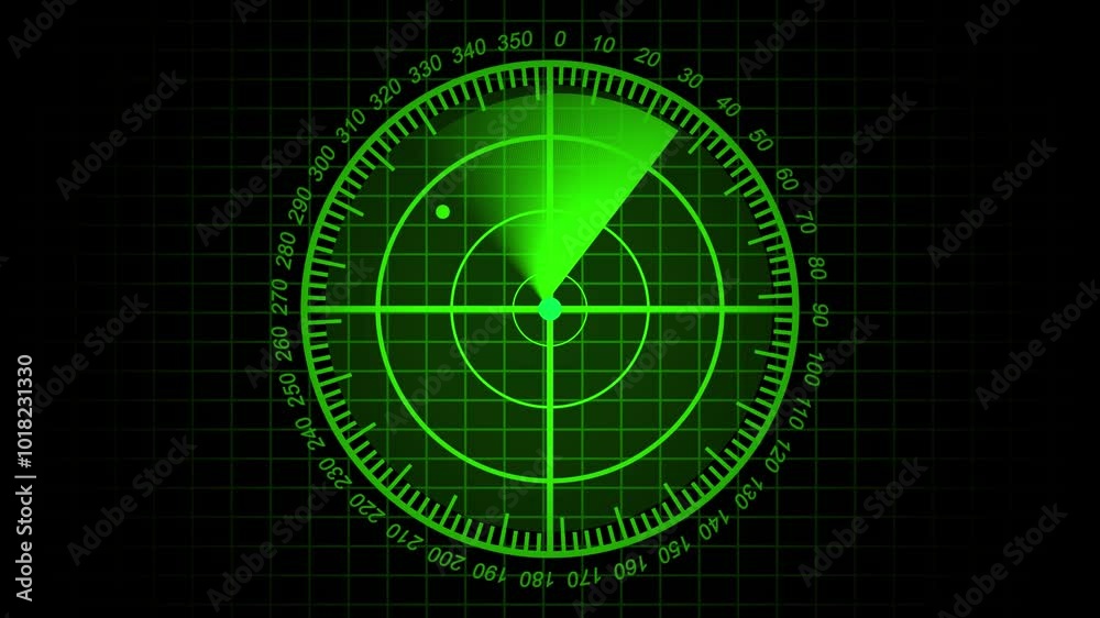 4k animation of green hud radar with world map and targets. Futuristic ...
