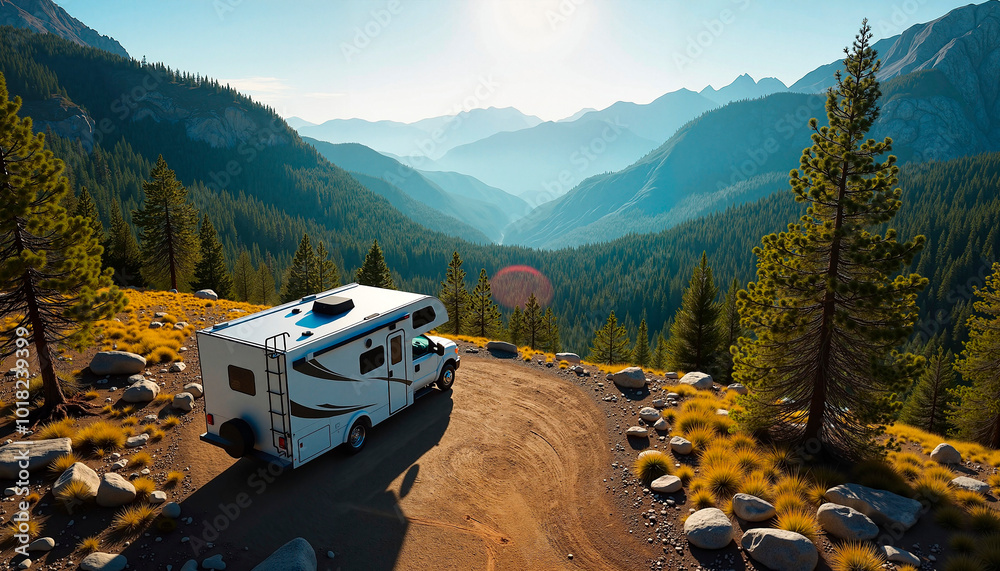 Stunning RV parked on mountain overlook with breathtaking view during ...