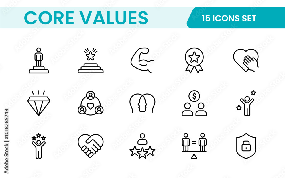 Core Values outline icons set. Core, values, business, leadership ...