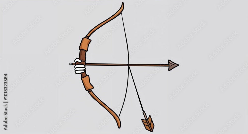 Hand drawing clipart of a bow and arrow drawn back on plain white ...