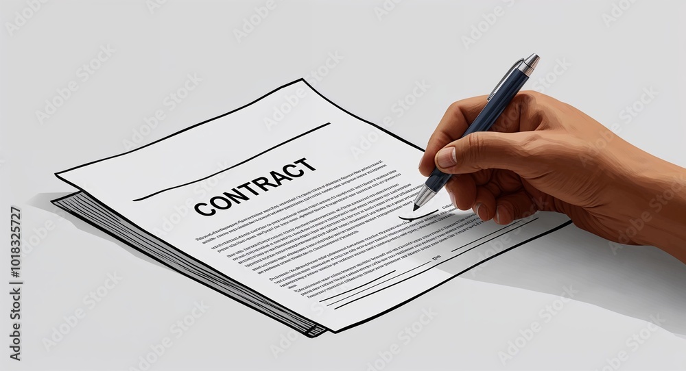 Hand drawing clipart of a contract being signed on plain white ...