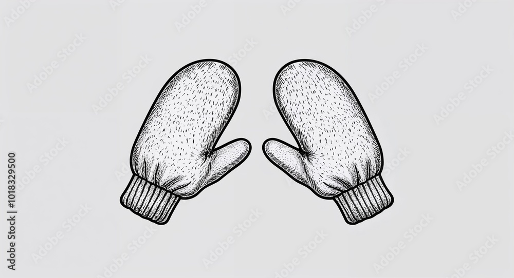 Hand drawing clipart of a pair of mittens together on plain white ...