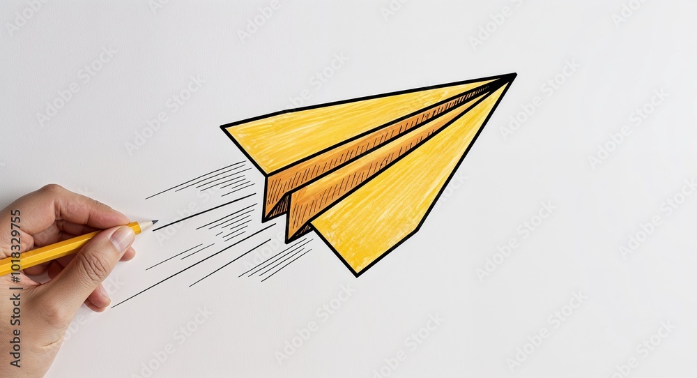 Hand drawing clipart of a paper airplane taking off on plain white ...