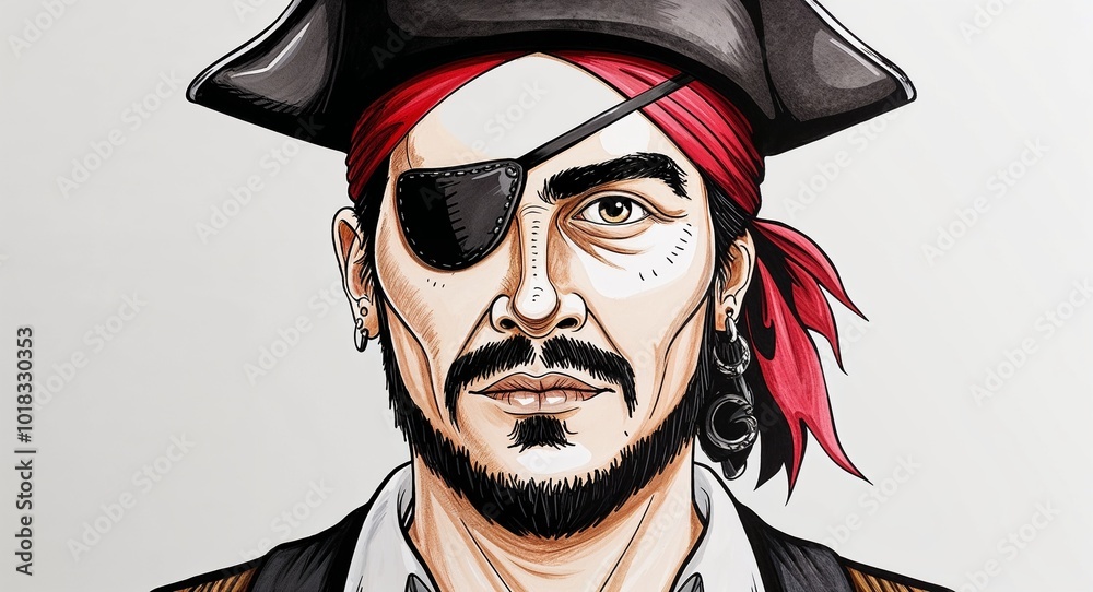 Hand drawing clipart of a pirate with eyepatch on plain white ...
