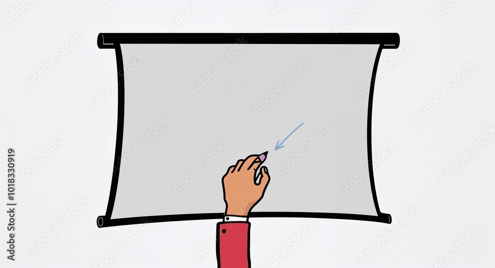 Hand drawing clipart of a projector screen pulled down on plain white ...