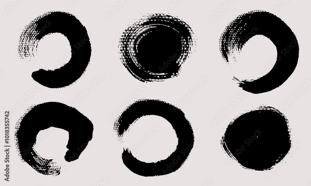 Brush strokes vector. Set of round text boxes and enso shapes. Torn zen ...