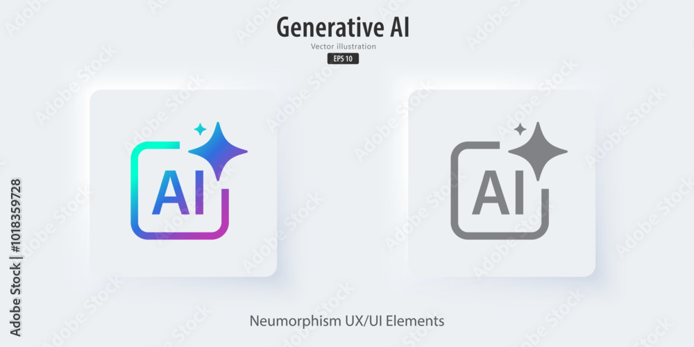 Generate AI button. Buttons neumorphism style, with Generate AI symbols ...