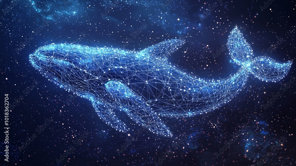Luminous star-connected whale floats through space, glowing ...