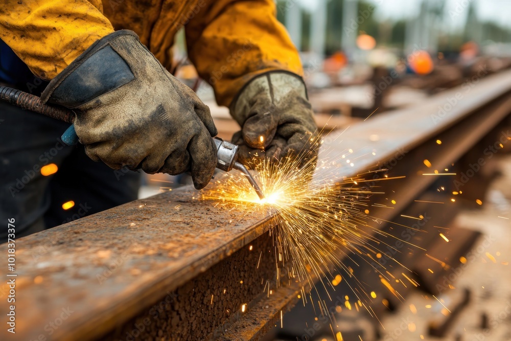 Skilled Construction Welder Creates Secure Joints on a Steel Beam with ...