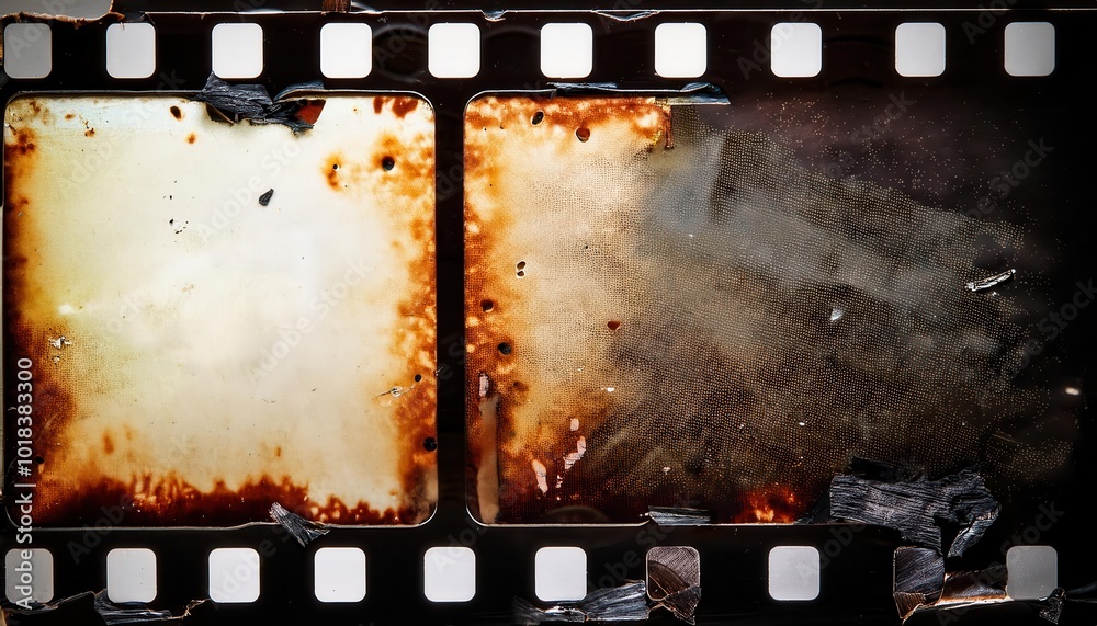 Damaged Vintage Film Strip with Burnt Edges and Degraded Texture ...