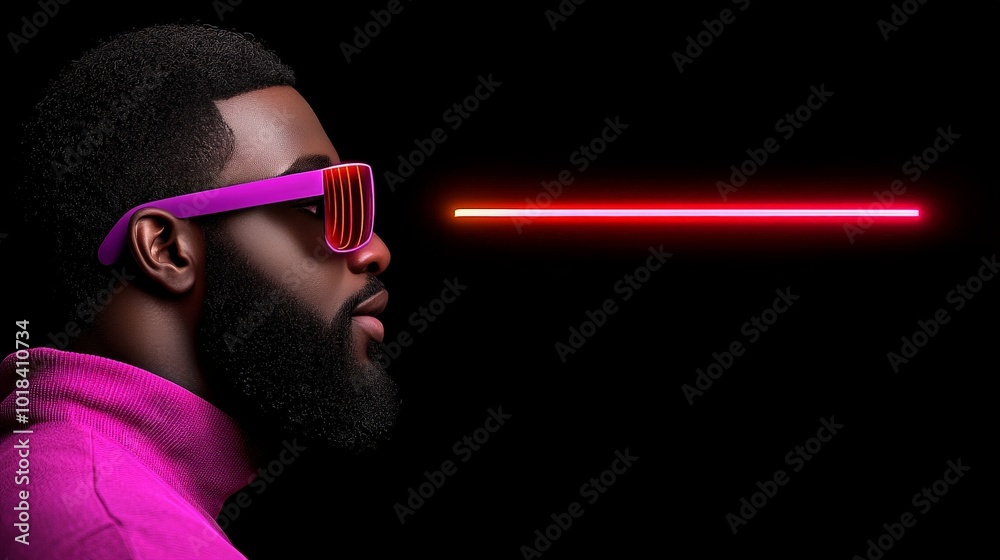 Neon Visionary: A stylish man with a thick beard gazes intensely ...