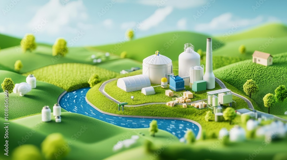 Illustration of a biogas plant using bio waste to produce renewable ...
