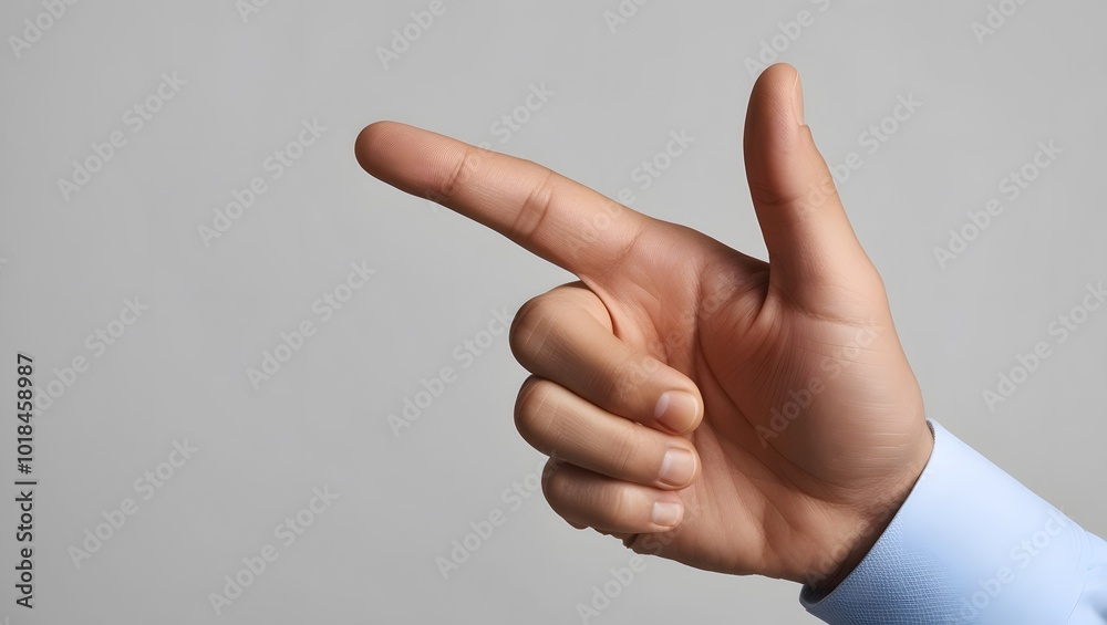 A hand with the index finger and thumb raised is a gun symbol or used ...