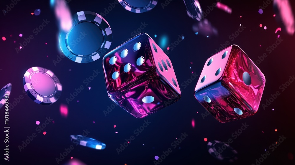 Realistic thrown dice and chips game background for casino and online ...