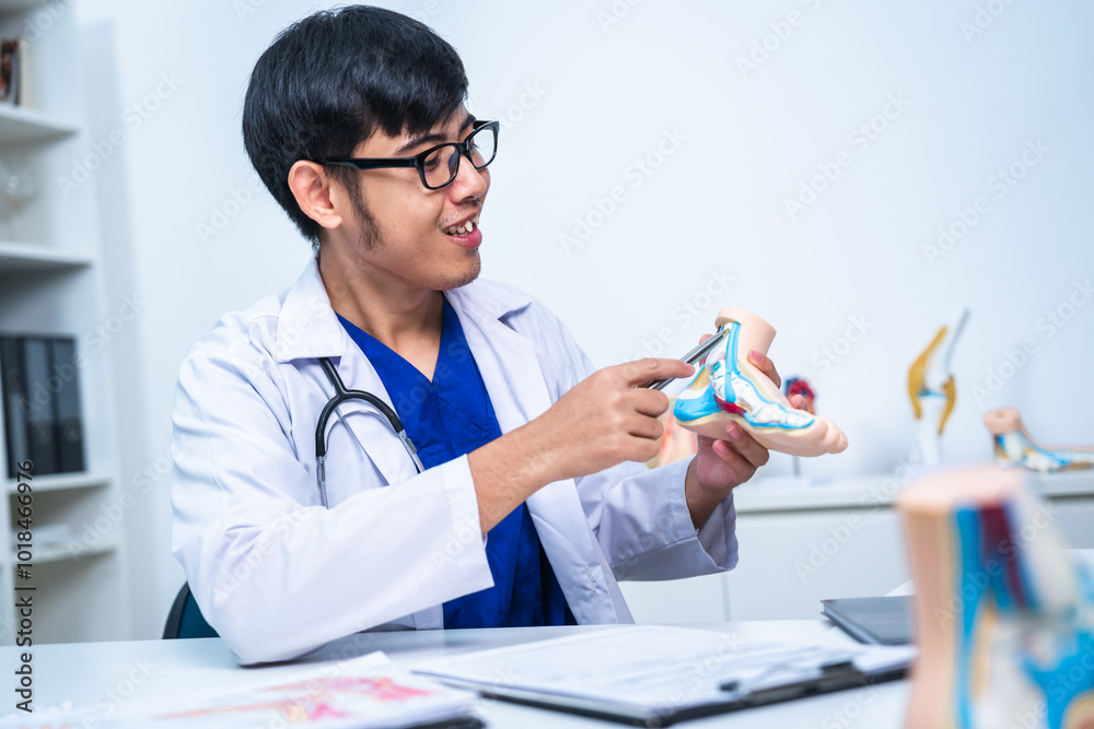 Professional Podiatrist doctor diagnose foot during medical examination ...