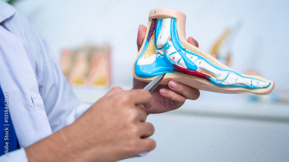 Professional Podiatrist doctor diagnose foot during medical examination ...