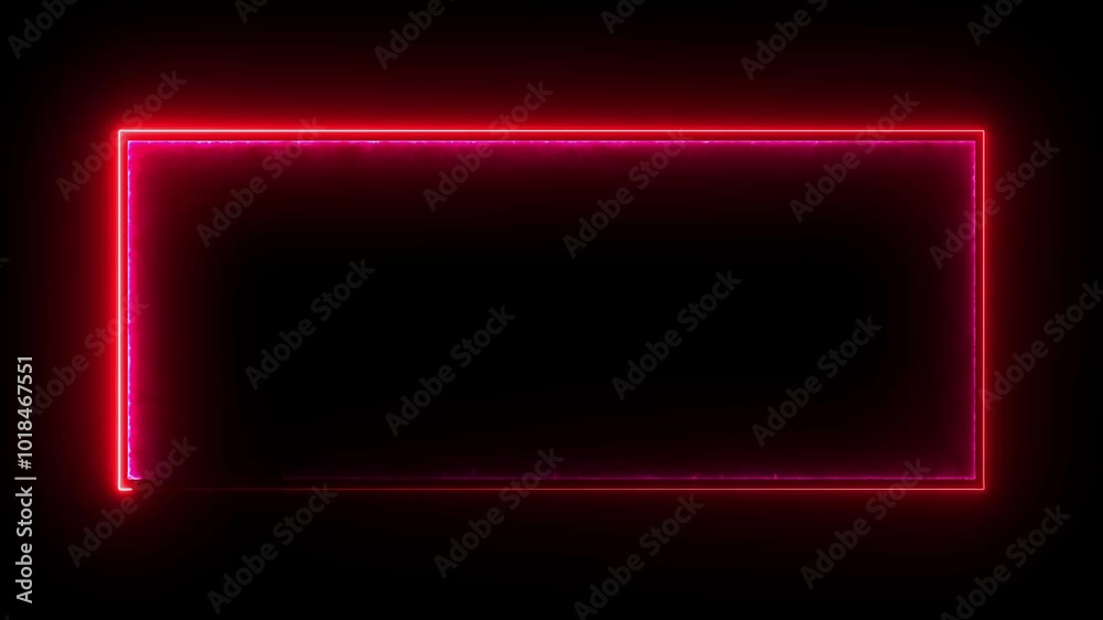 Neon light rectangle frame border animated on black background ...