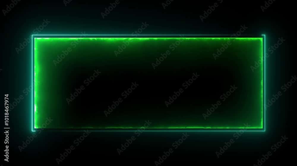 Neon light rectangle frame border animated on black background ...