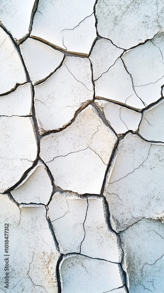 Abstract pattern of cracked and peeling white paint on a weathered ...