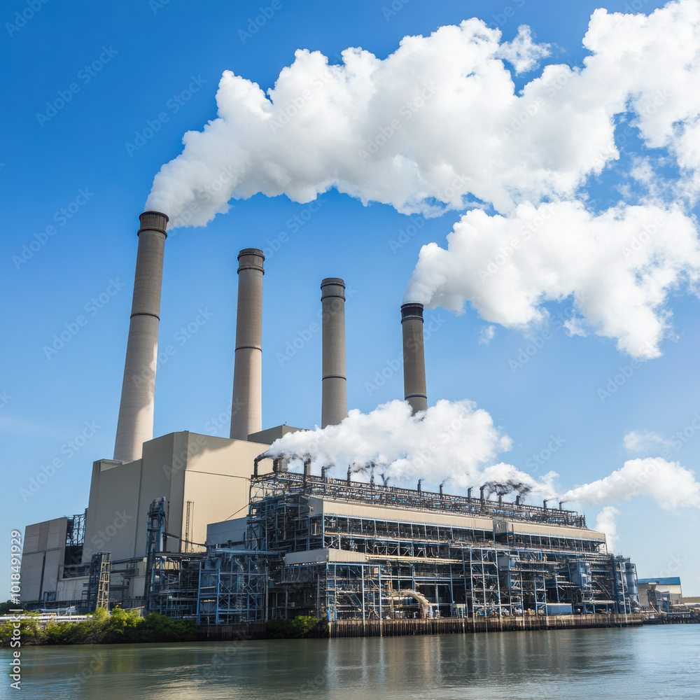 Industrial Powerhouse: A vast industrial power plant dominates the ...