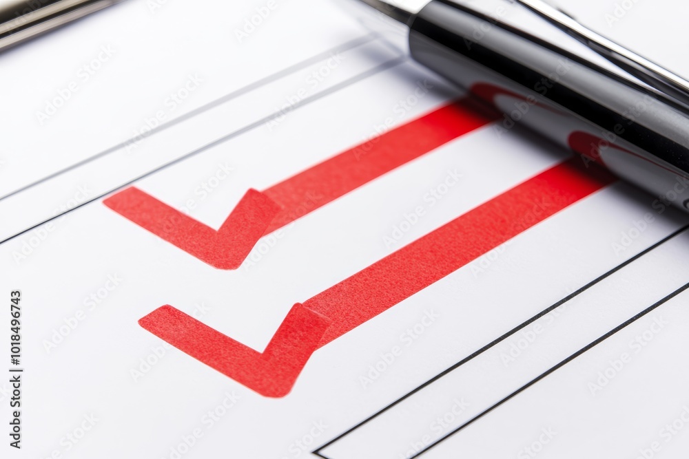 Detailed real estate checklist with bold red checkmark, model house ...