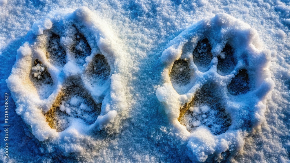 In the snow, wolf tracks display distinctive paw print designs ...