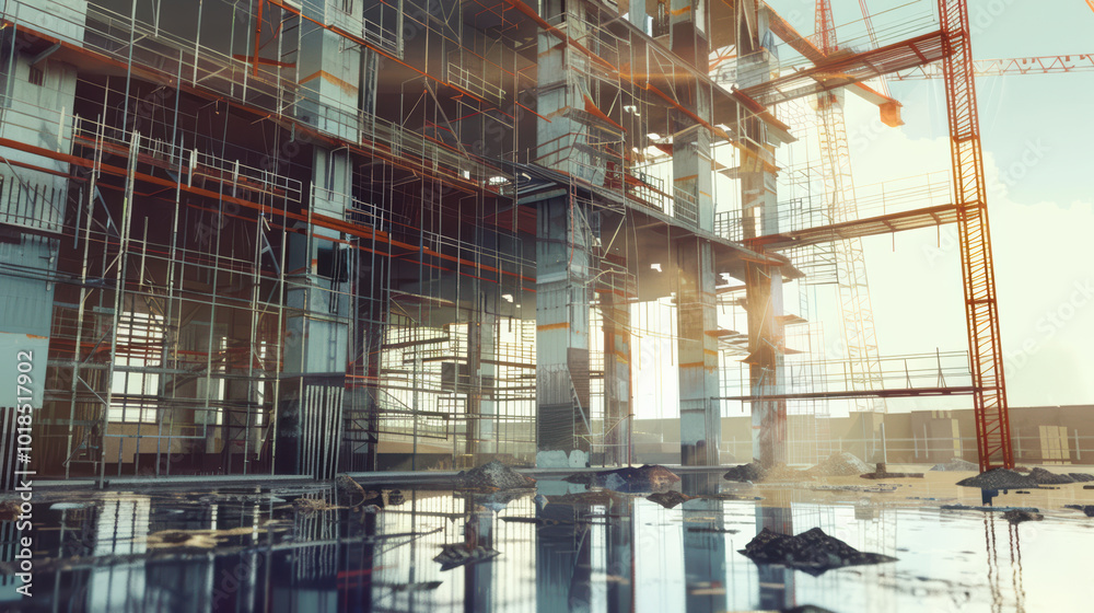 modern construction site showcasing partially built structure with ...