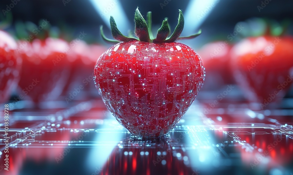 A futuristic abstract design featuring AI-generated red strawberry ...