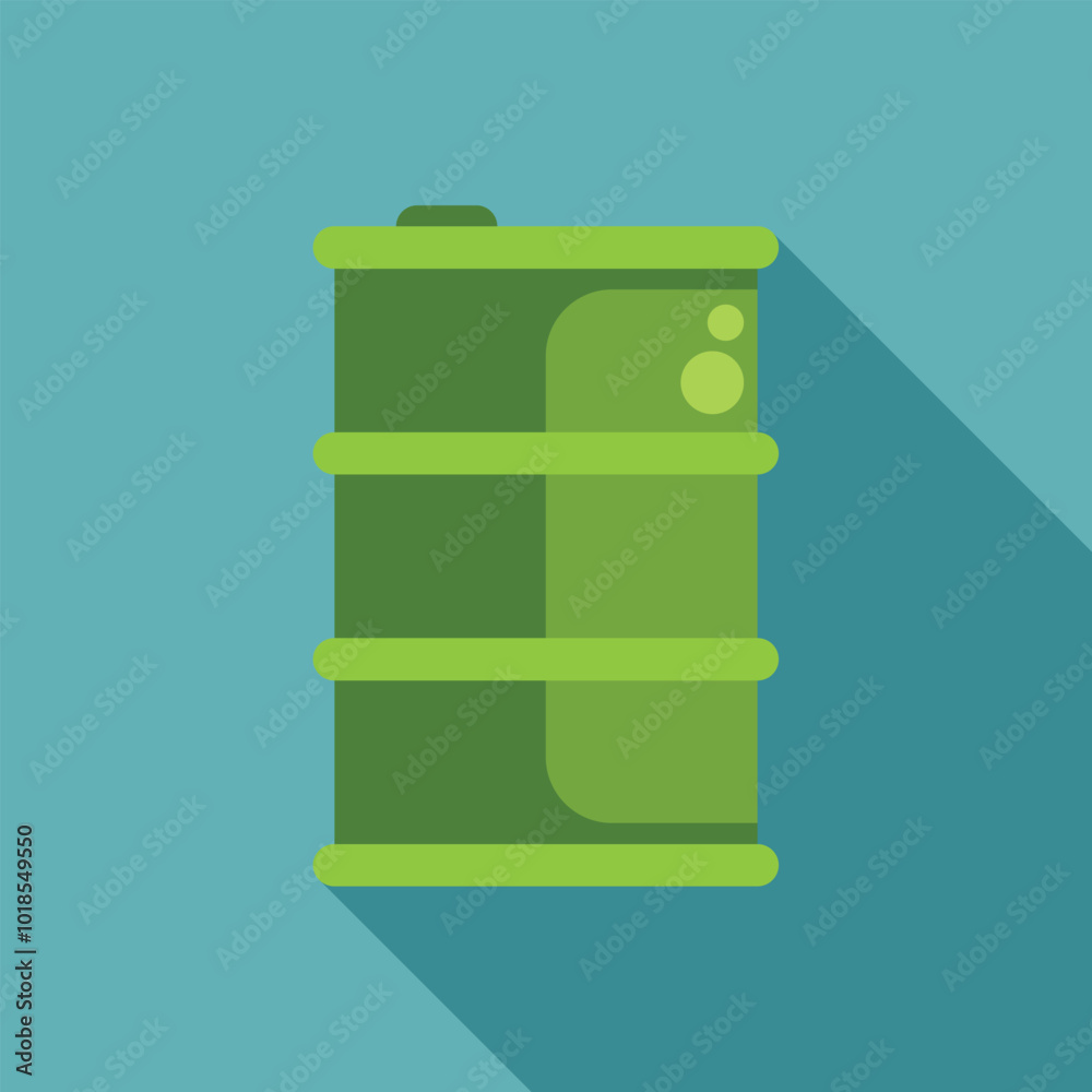 Green metal barrel with lid casting a long shadow on blue background ...