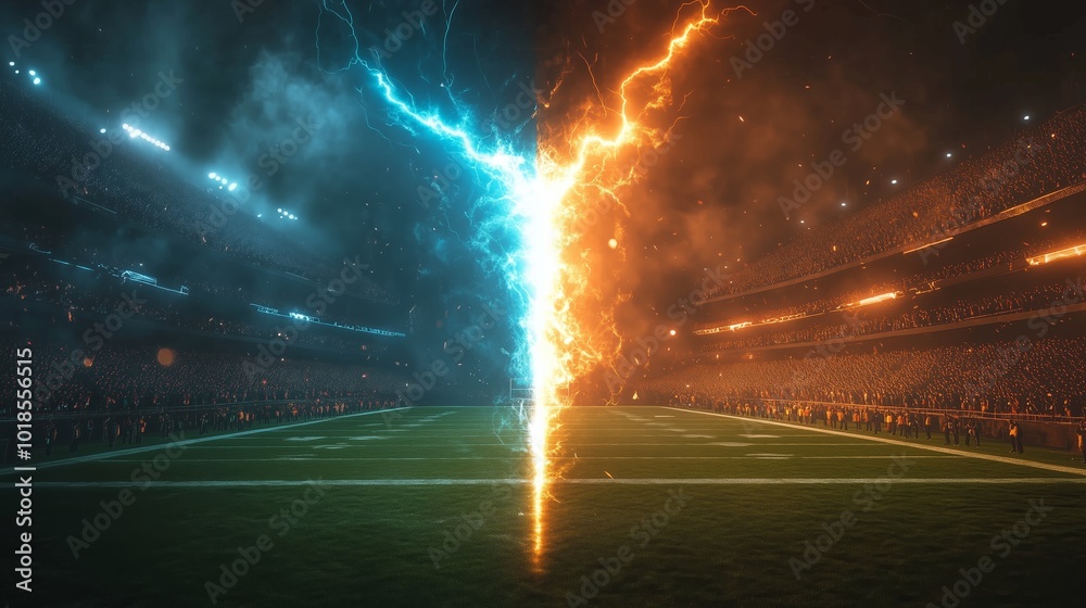 A versus, competition, battle background with a football stadium ...