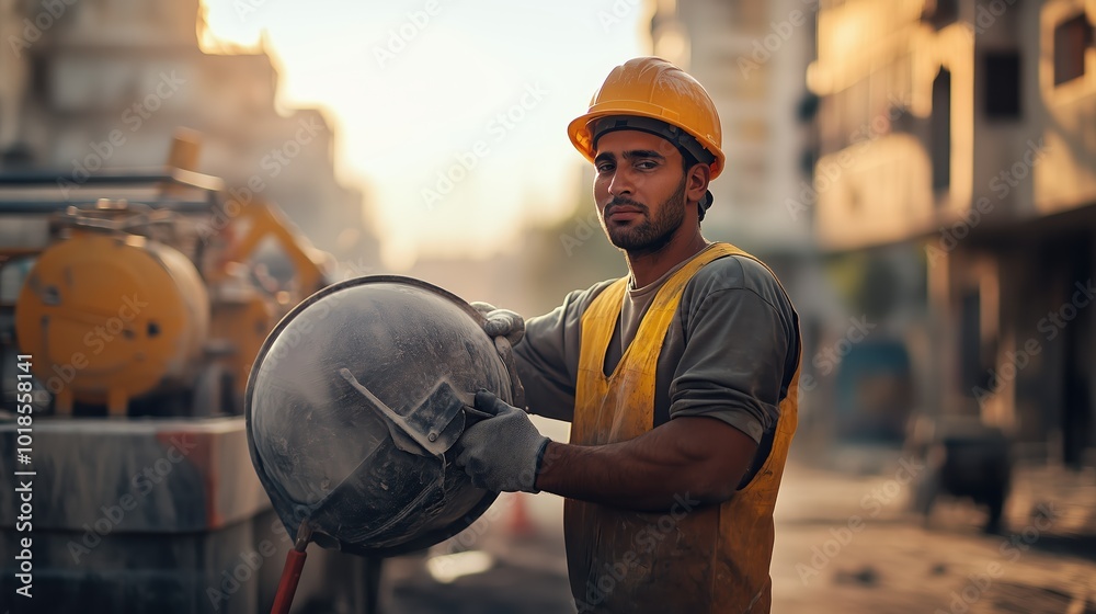A construction worker from a diverse background skillfully operates a ...