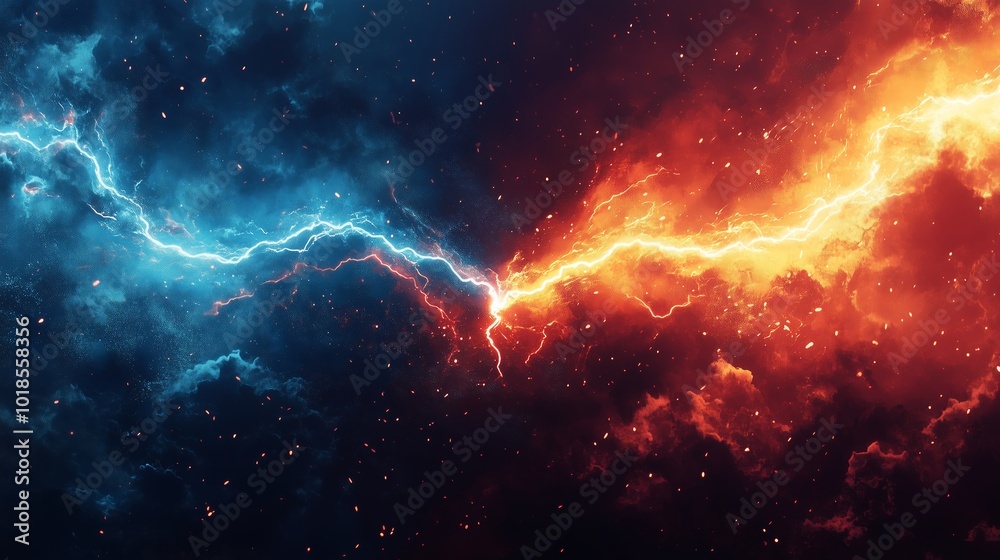 Versus, competition, battle background of blue and red. lightning ...