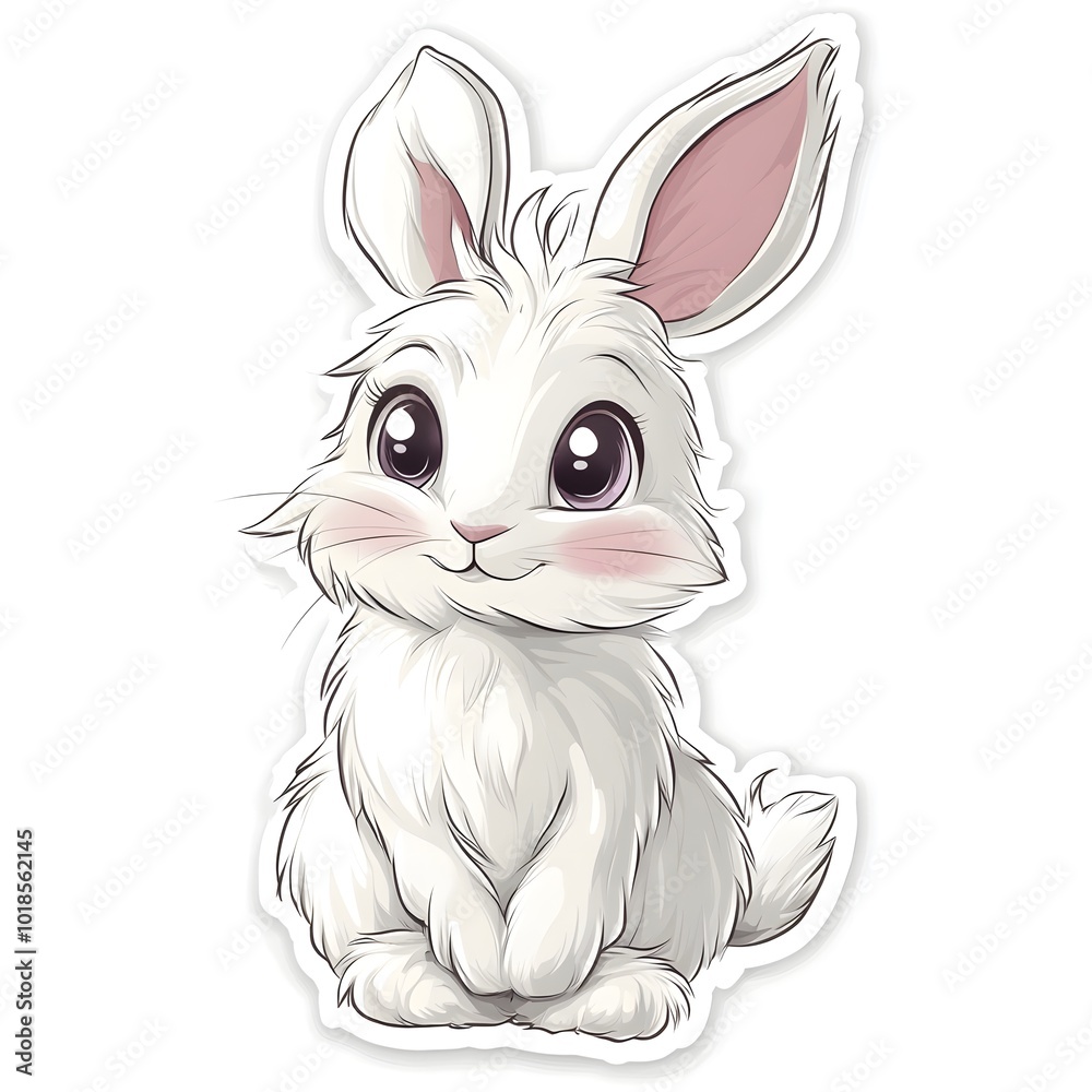 A cute white rabbit with pink ears and a pink nose. The rabbit is ...