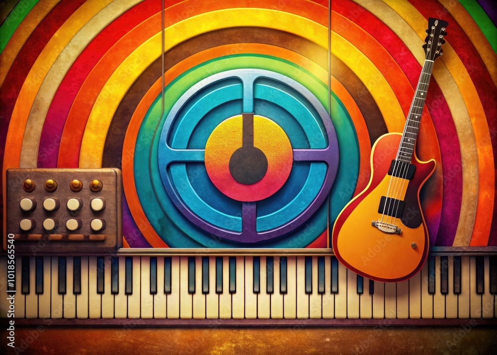 Craft a vibrant 1970s-inspired music studio logo that incorporates ...