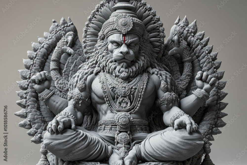 A 3D printed statue of Lord Vishnu avatar Narasimha, with sharp ...