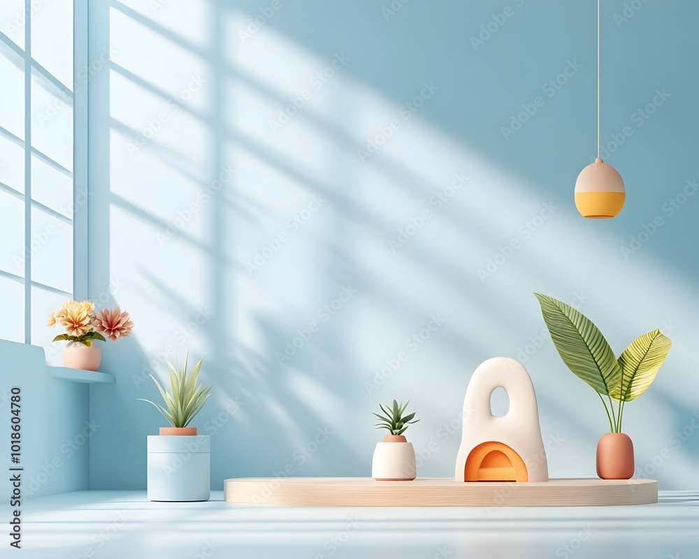 Bright and bold 3D studio environment with a sparse modern interior ...