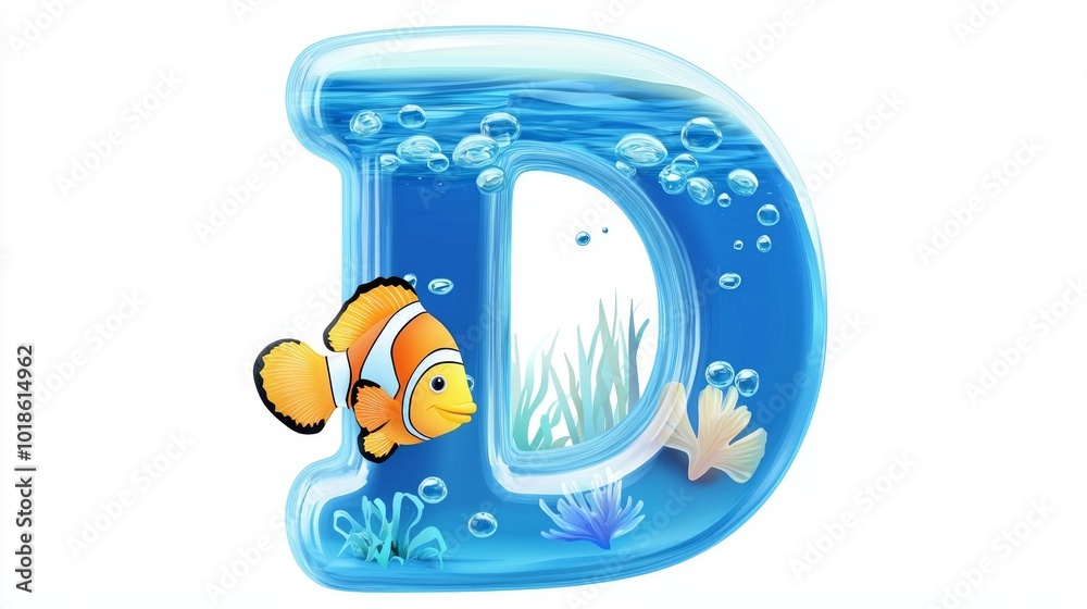letter D comes to life as a colorful aquarium, showcasing lively fish ...