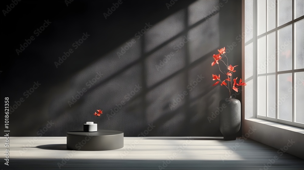 Elegant 3D studio room with black background empty floor and wall ...