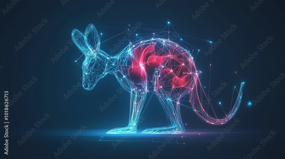 Vibrant rendering of a kangaroo s kidneys and bladder system, Kangaroo ...